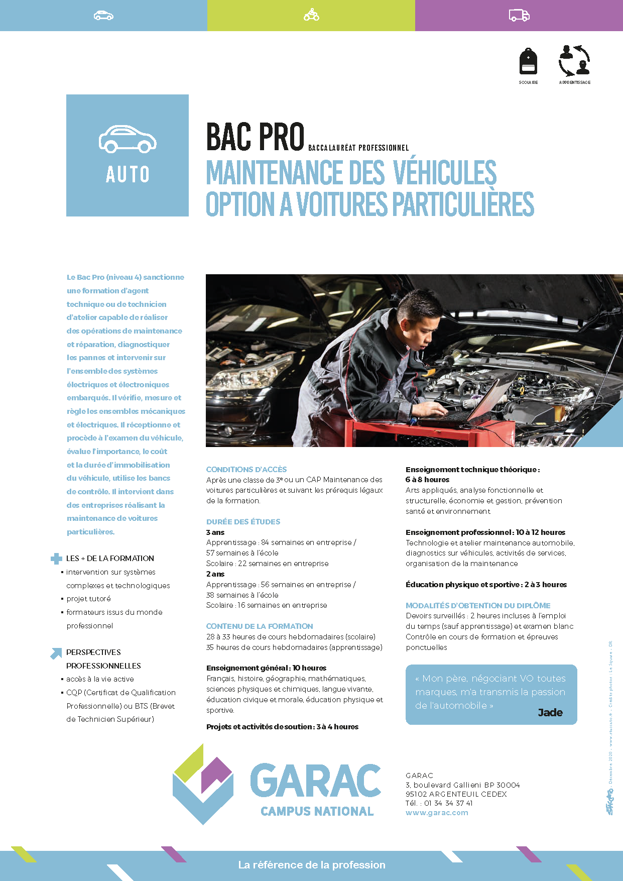 BAC PRO Maintenance des véhicules option A voitures particulières | GARAC