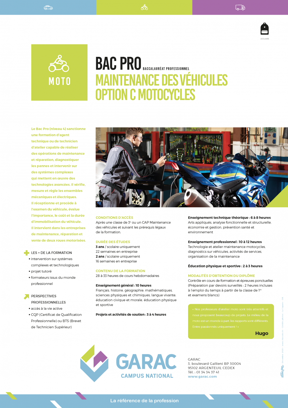 BAC PRO Maintenance des véhicules option C motocycles | GARAC